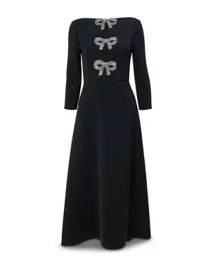 Carolina Herrera Embellished Bow Trim Midi Dress