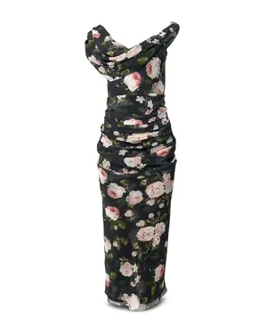 Carolina Herrera Silk Draped Off Shoulder Dress
