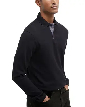 Barbour Essential Cotton Plaid Placket Polo Shirt - Black