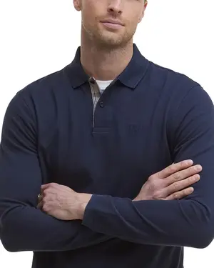 Barbour Essential Cotton Plaid Placket Polo Shirt - Navy