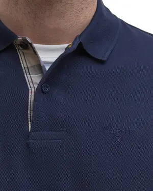 Barbour Essential Cotton Plaid Placket Polo Shirt - Navy