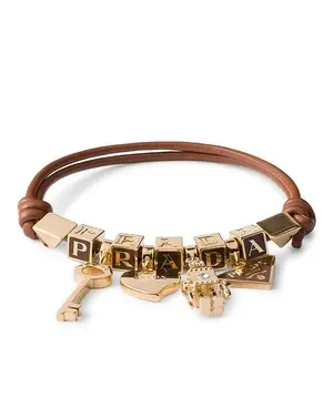 Prada Nappa Leather And Metal Bracelet - Brown