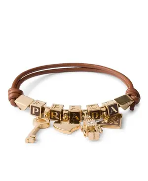 Prada Nappa Leather And Metal Bracelet - Brown