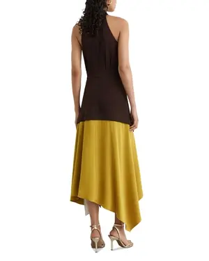REISS Bianca Satin Color Blocked Dress - Burgundy/green