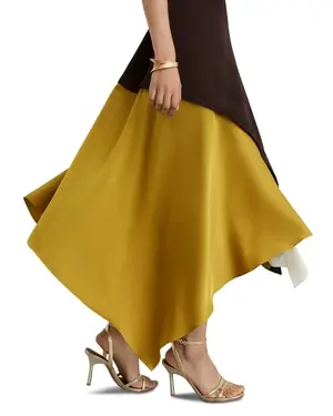 REISS Bianca Satin Color Blocked Dress - Burgundy/green