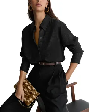 REISS Elora Jacquard Long Sleeve Shirt - Black