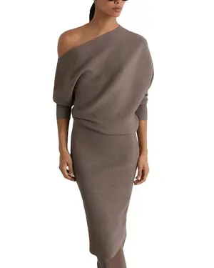 REISS Lara Off-the-shoulder Ribbed Knit Dress