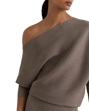 REISS Lara Off-the-shoulder Ribbed Knit Dress