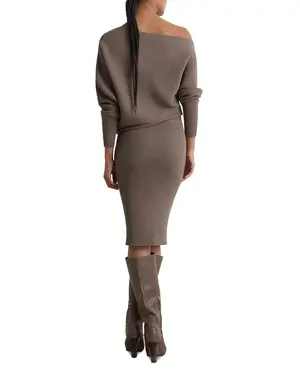 REISS Lara Off-the-shoulder Ribbed Knit Dress