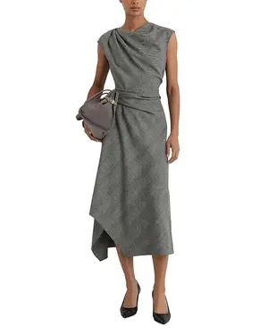REISS Petite Clara Asymmetric Draped Midi Dress - Grey