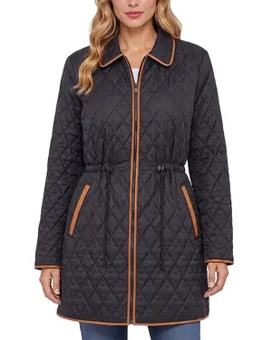 LIVERPOOL Quilted Long Raglan Sleeve Coat - Black