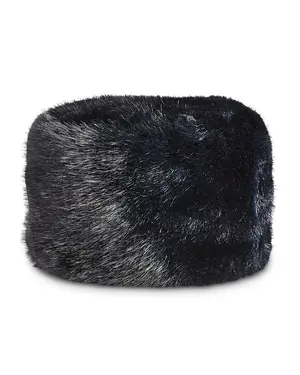 Aqua Faux Fur Pillbox Hat - Exclusive Black