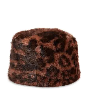 Aqua Faux Fur Pillbox Hat Exclusive - Leopard