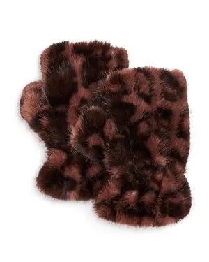 Aqua Faux Fur Fingerless Gloves Exclusive - Leopard