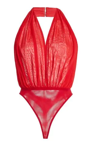 SERGIO HUDSON Stretch Silk Chiffon Halter Bodysuit Red