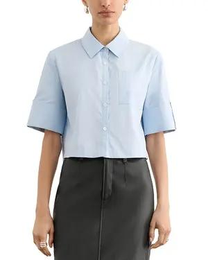 TOCCIN Brooks Cotton Stretch Cropped Shirt - Sky