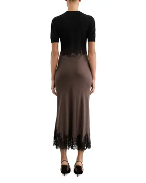 TOCCIN Kaya Colorblocked Lace Trim Midi Dress
