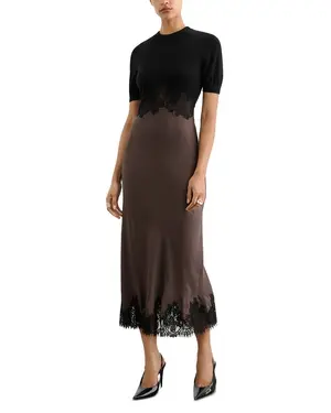 TOCCIN Kaya Colorblocked Lace Trim Midi Dress