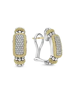 Lagos 18k Yellow Gold & Sterling Caviar Lux Diamond Huggie Hoop Earrings, 0.41 Tcw - Silver