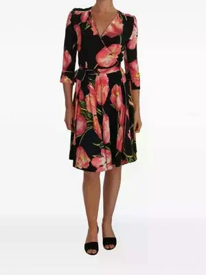 Dolce & Gabbana Tulip-print Wrap Dress - Black