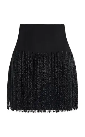 SERGIO HUDSON Hand-embroidered Fringed Stretch Crepe Mini Skirt - Black