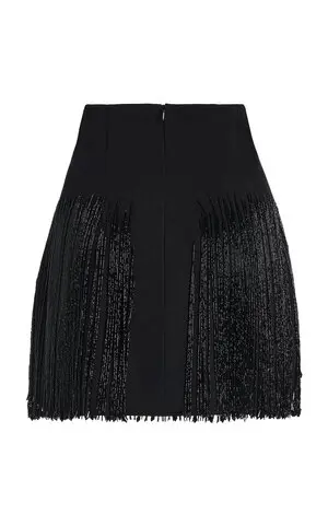 SERGIO HUDSON Hand-embroidered Fringed Stretch Crepe Mini Skirt