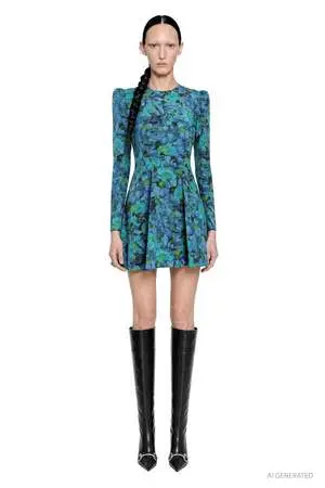 Gucci Printed Silk Crepe De Chine Dress - Blue
