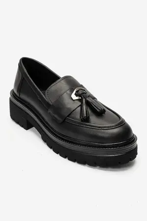 FOREVER & ALWAYS SHOES Marsy Leather Tassel Loafer - Black
