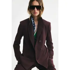 H&M Double-breasted Casual Blazer Dark Brown