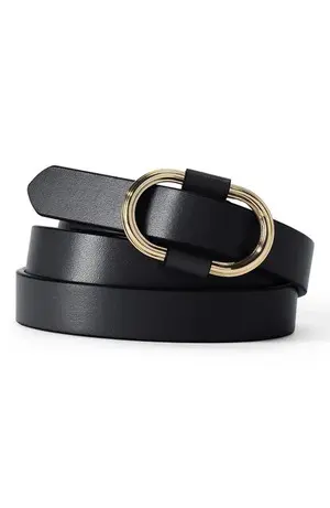 LANDS' END Endlessly Adjustable Skinny Leather Belt - Black