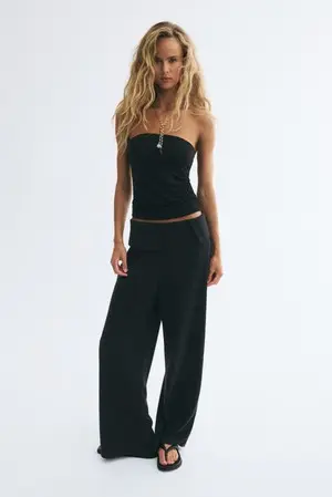 H&M Wide-leg Foldover-waist Pants