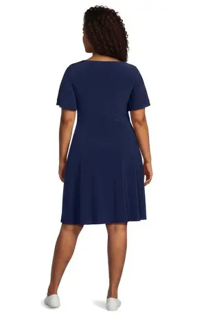 LANDS' END Silky Knit V-neck Flutter Sleeve Knee Length Dress - Deep Sea Navy