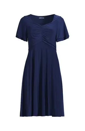 LANDS' END Silky Knit V-neck Flutter Sleeve Knee Length Dress - Deep Sea Navy