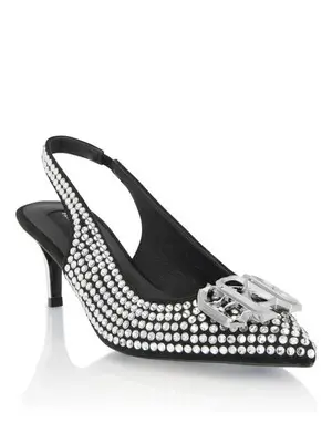 Philipp Plein Suede Strass Slingback Shoes H55 Gothic - Silver