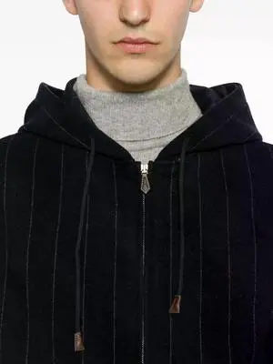 Eleventy Pinstripe-pattern Zip-up Hoodie