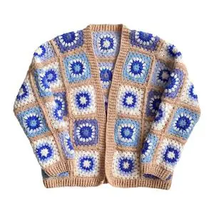 ANA CHIC Sunburst Granny Square Handmade Crochet Cardigan - Blue