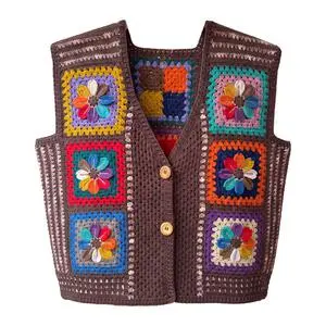 ANA CHIC Bracken Flower Granny Square Handmade Crochet Waistcoat