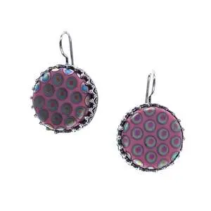 GEM KINGDOM Pink / Silver Pink Polka Dot Drop Earrings