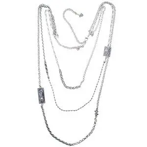 GEM KINGDOM Ex Voto Layered Multi Chain Necklace - Silver