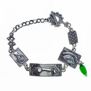 GEM KINGDOM Silver / Green Green Drop Ex Voto Charm Bracelet - Silver/green