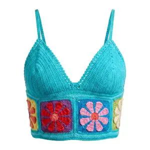 ANA CHIC Aqua Flower Square Handmade Crochet Bralette Top