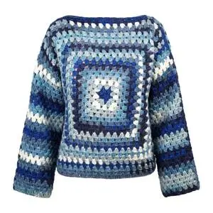 ANA CHIC Star Square Handmade Crochet Jumper - Blue