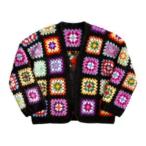 ANA CHIC Ground Granny Square Handmade Crochet Cardigan - Black