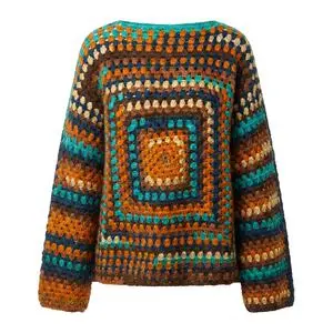 ANA CHIC Rust And Teal Granny Square Handmade Crochet Jumper - Blue