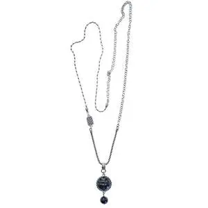 GEM KINGDOM Black / Silver Dark Crystal Intaglio Chain Necklace - Black/silver
