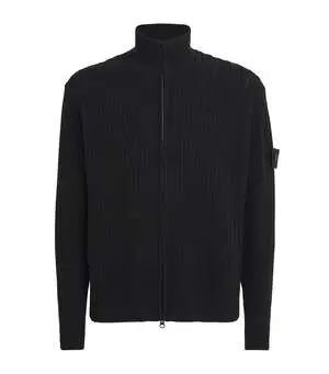 Stone Island Wool-cashmere Zip-up Cardigan - Black
