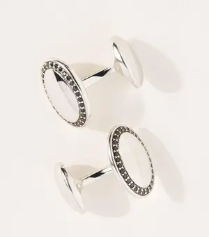 DEAKIN & FRANCIS Sterling And Black Spinel Oval Cufflinks