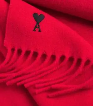 AMI Paris Wool De Coeur Fringed Scarf