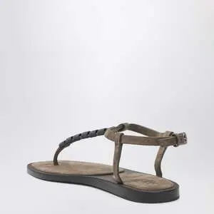 Brunello Cucinelli Suede Thong Sandals With Precious Straps