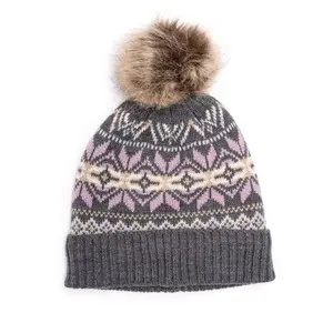 MUK LUKS Cuffed Wool Cap With Pom - Grey